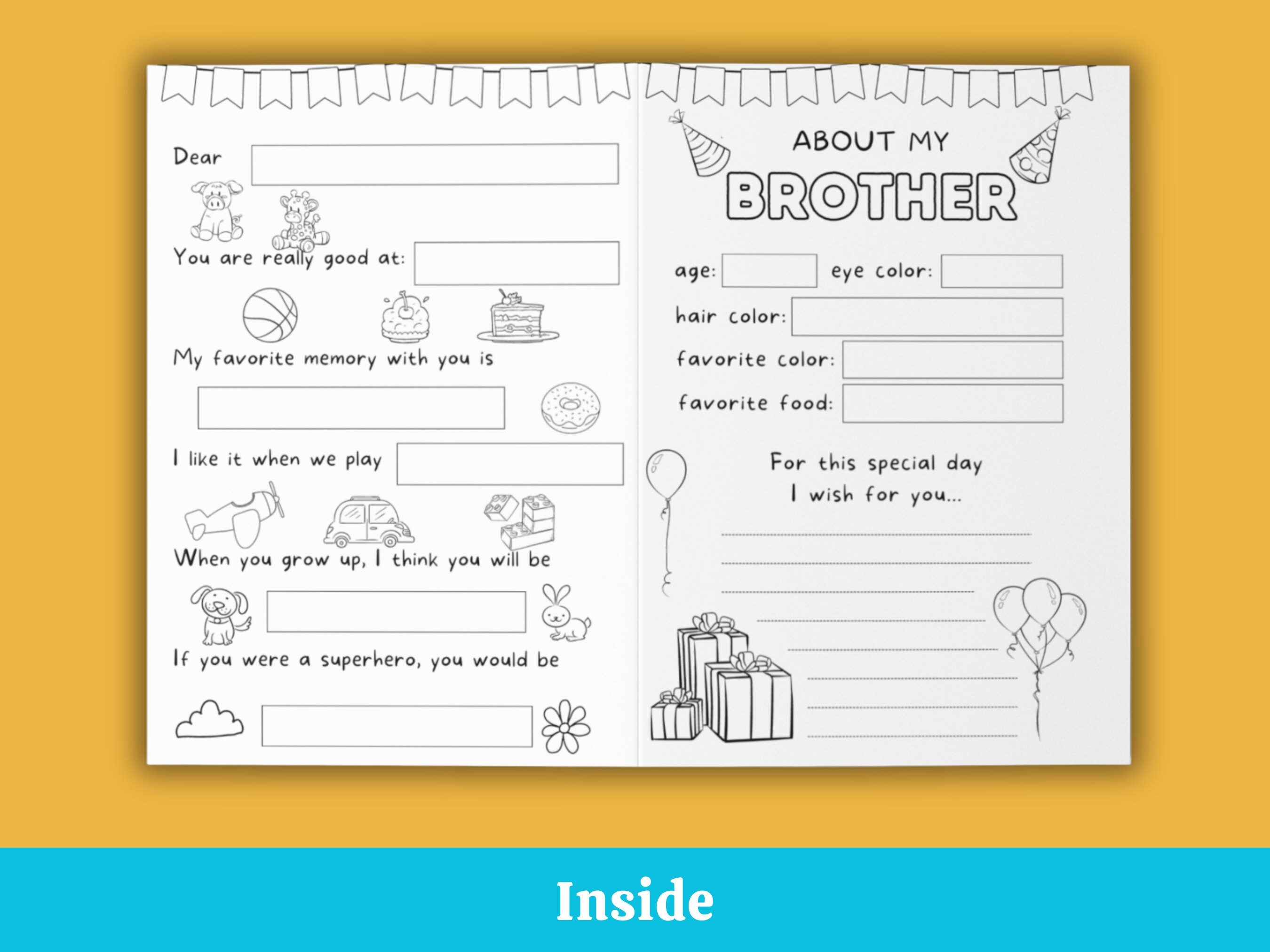 Happy Birthday Brother: Printable Coloring Card. Fill-in-the-blanks and ...