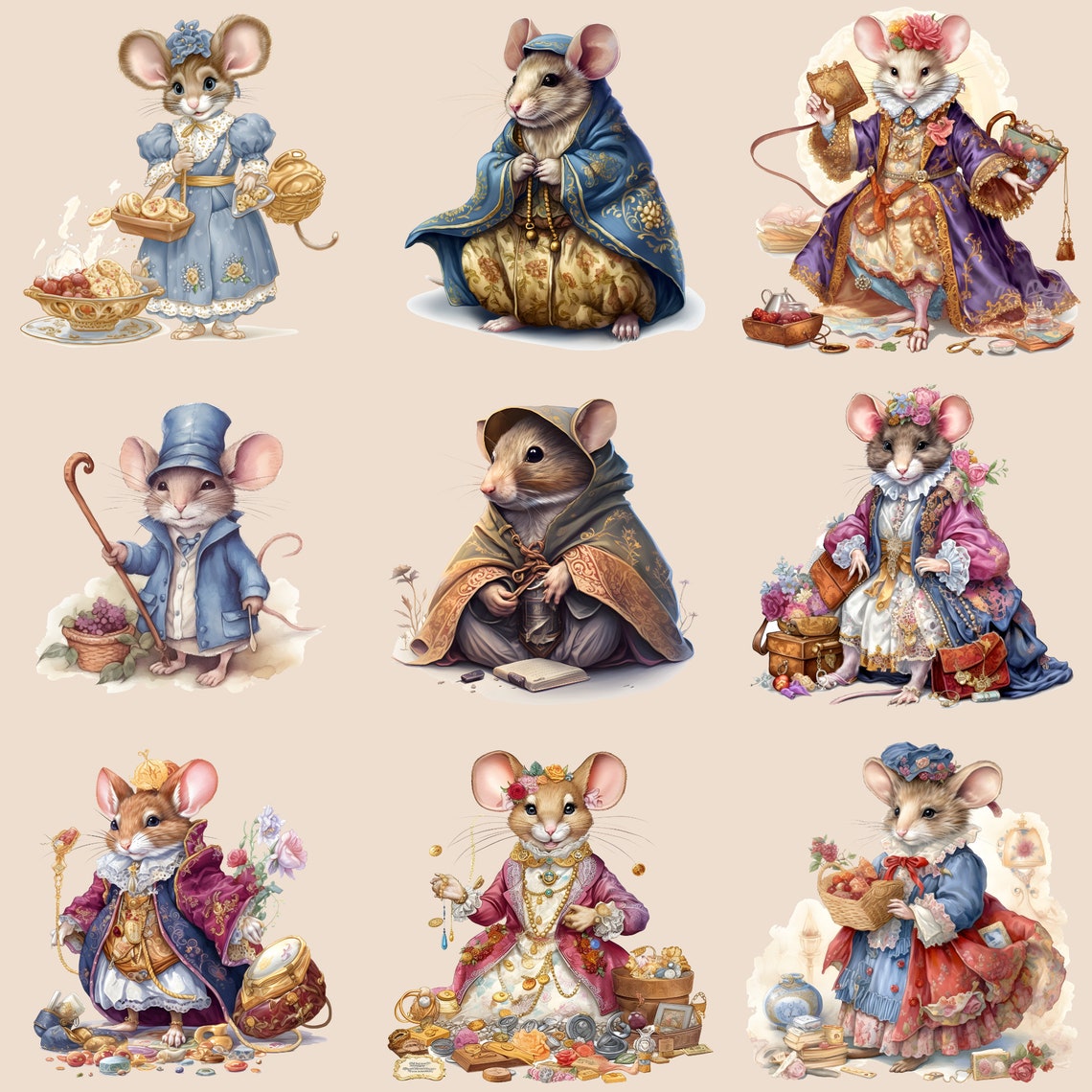 Victorian Fairytale Mice Clipart 25 Transparent PNG Files. Cute Fantasy ...