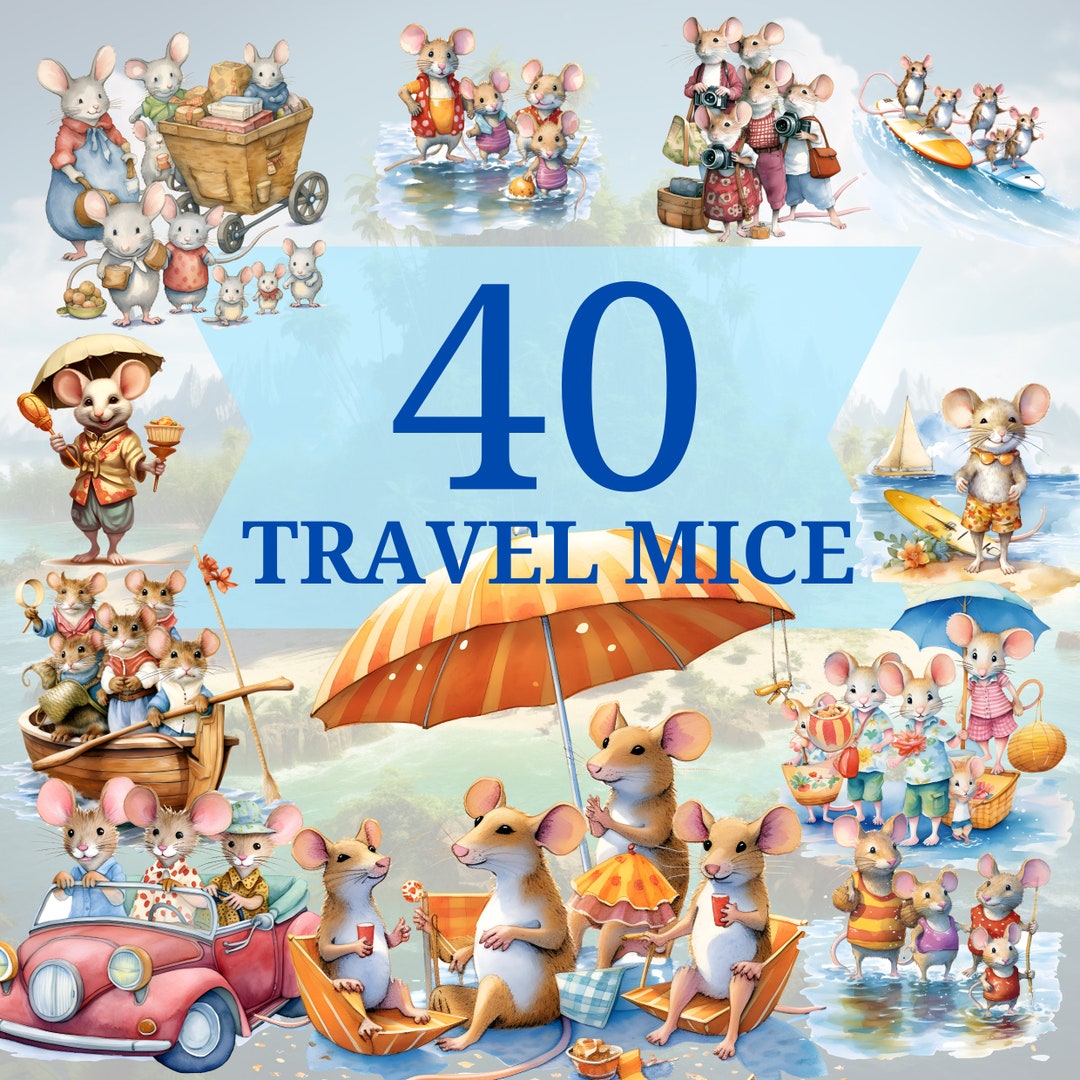 Travel and Vacation Mice Clipart (40 Transparent PNG Files). Cute ...