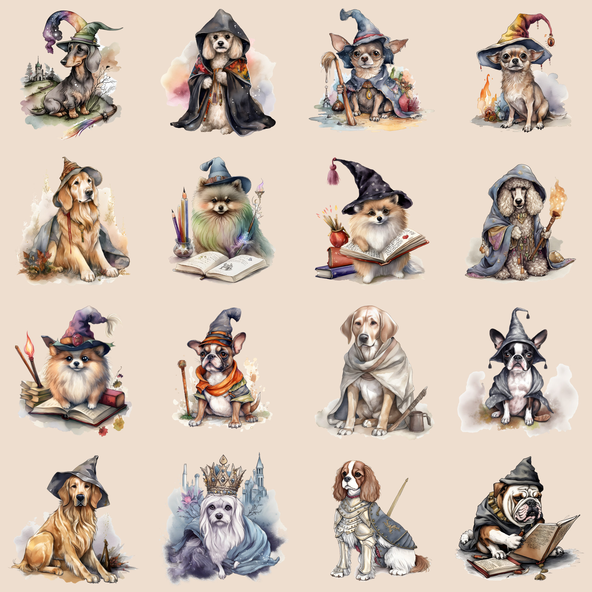 Magical Dogs Watercolor Clipart 25 Transparent PNG Files. - Etsy