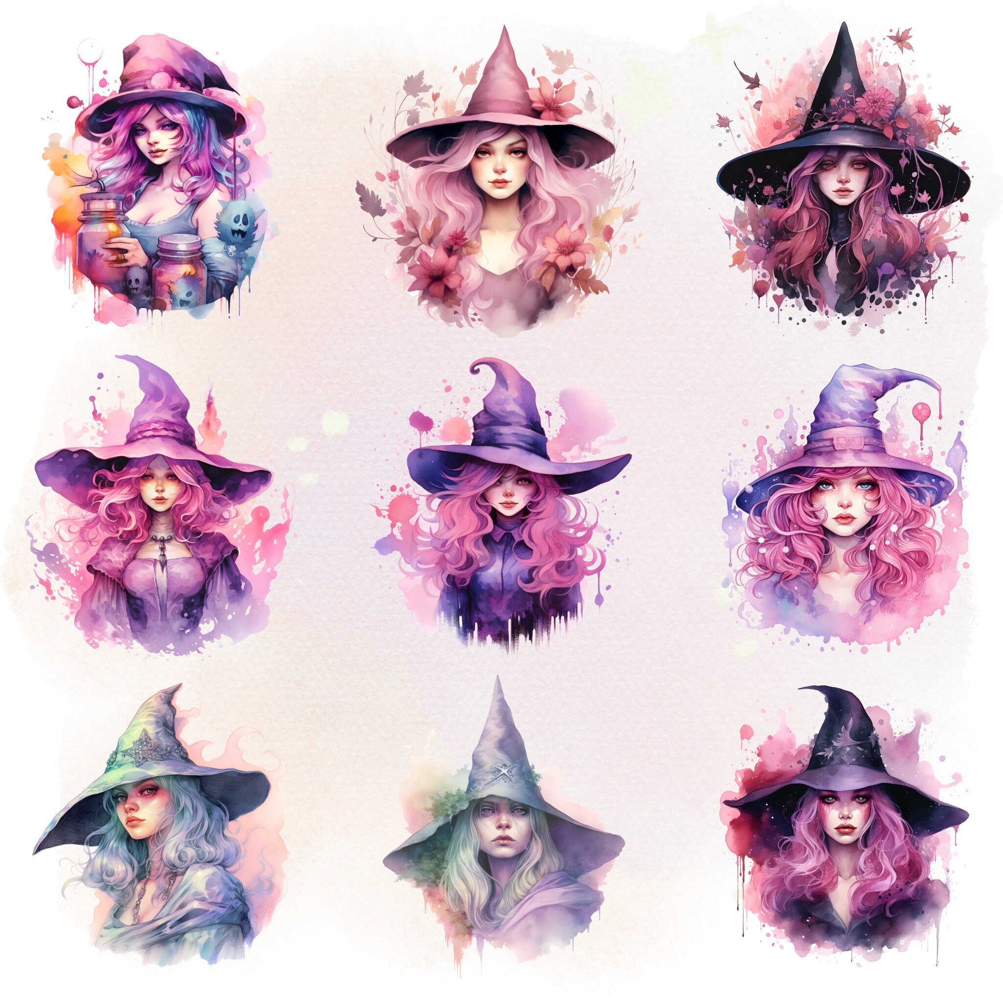40 Pink Witch Clipart (transparent PNG) - Perfect for Scrapbooking ...