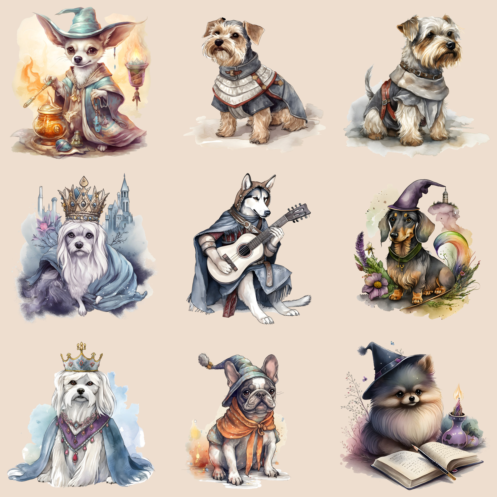 Magical Dogs Watercolor Clipart 25 Transparent PNG Files. - Etsy