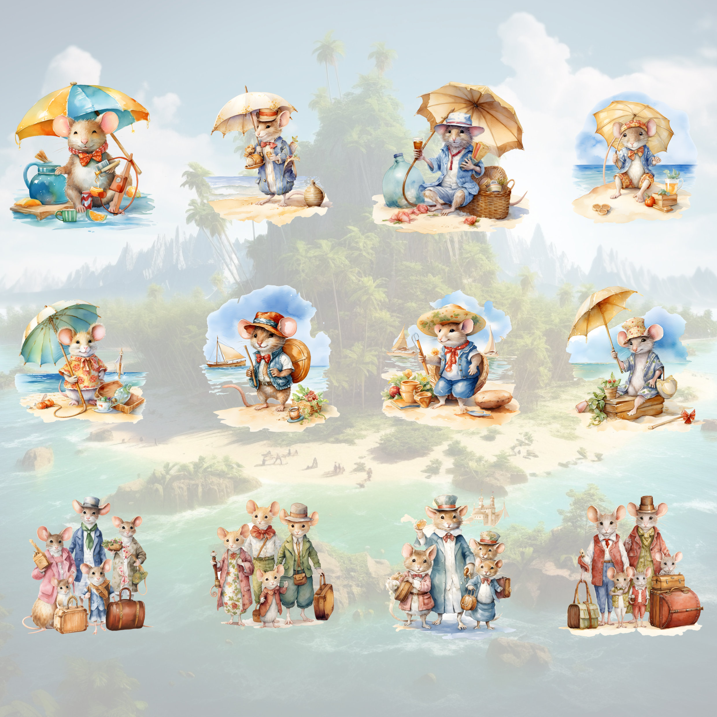 Travel and Vacation Mice Clipart 40 Transparent PNG Files. Cute Fantasy ...