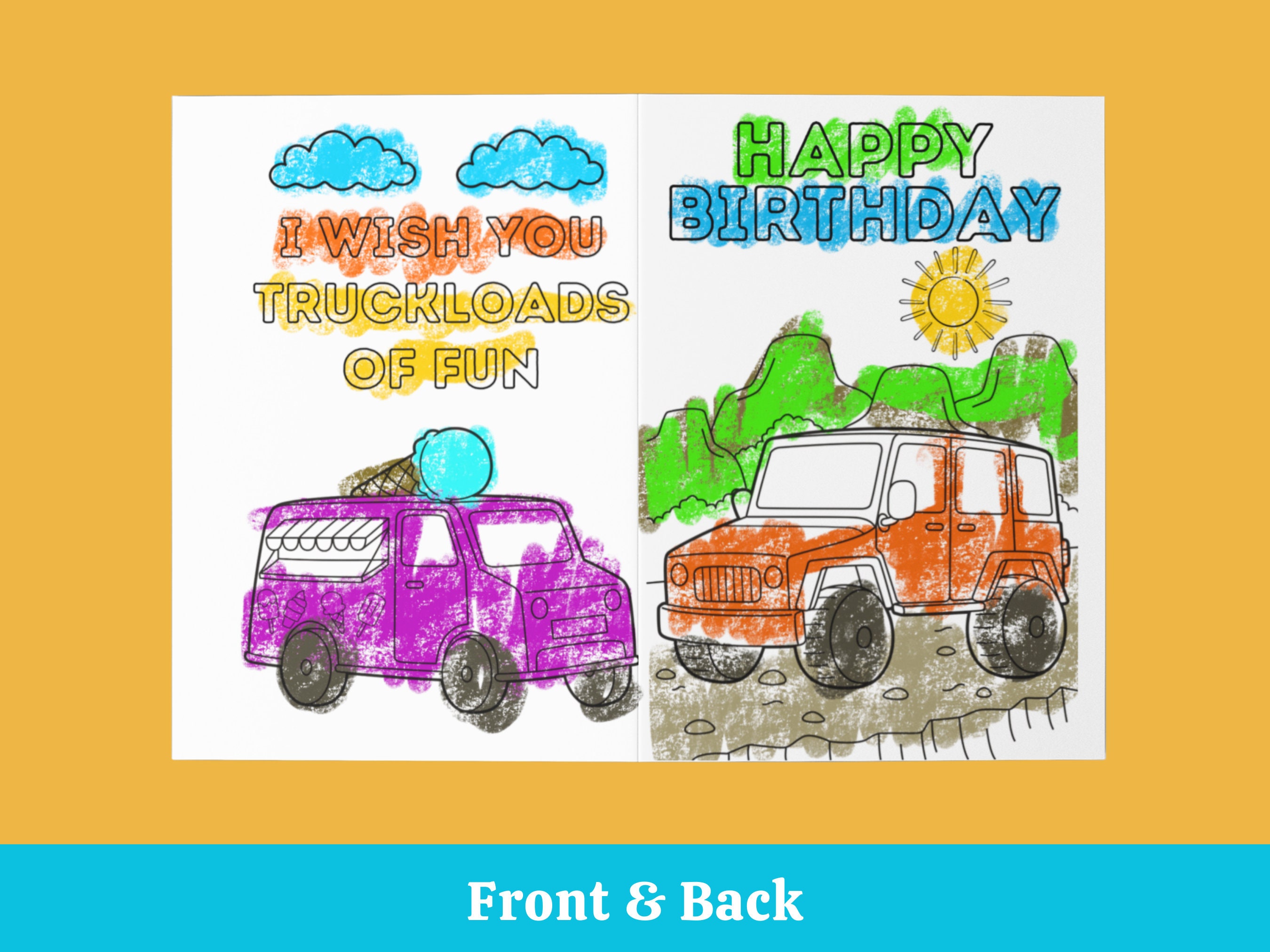 Happy Birthday Card: Printable Truck Coloring Card. Fill-in-the-blanks ...