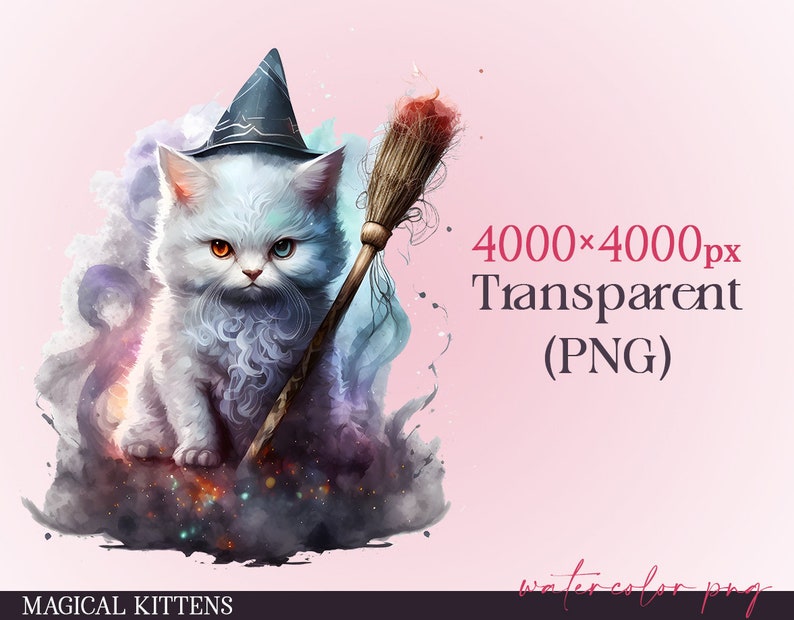 Magical Kittens Watercolor Clipart 25 Transparent PNG Files - Etsy