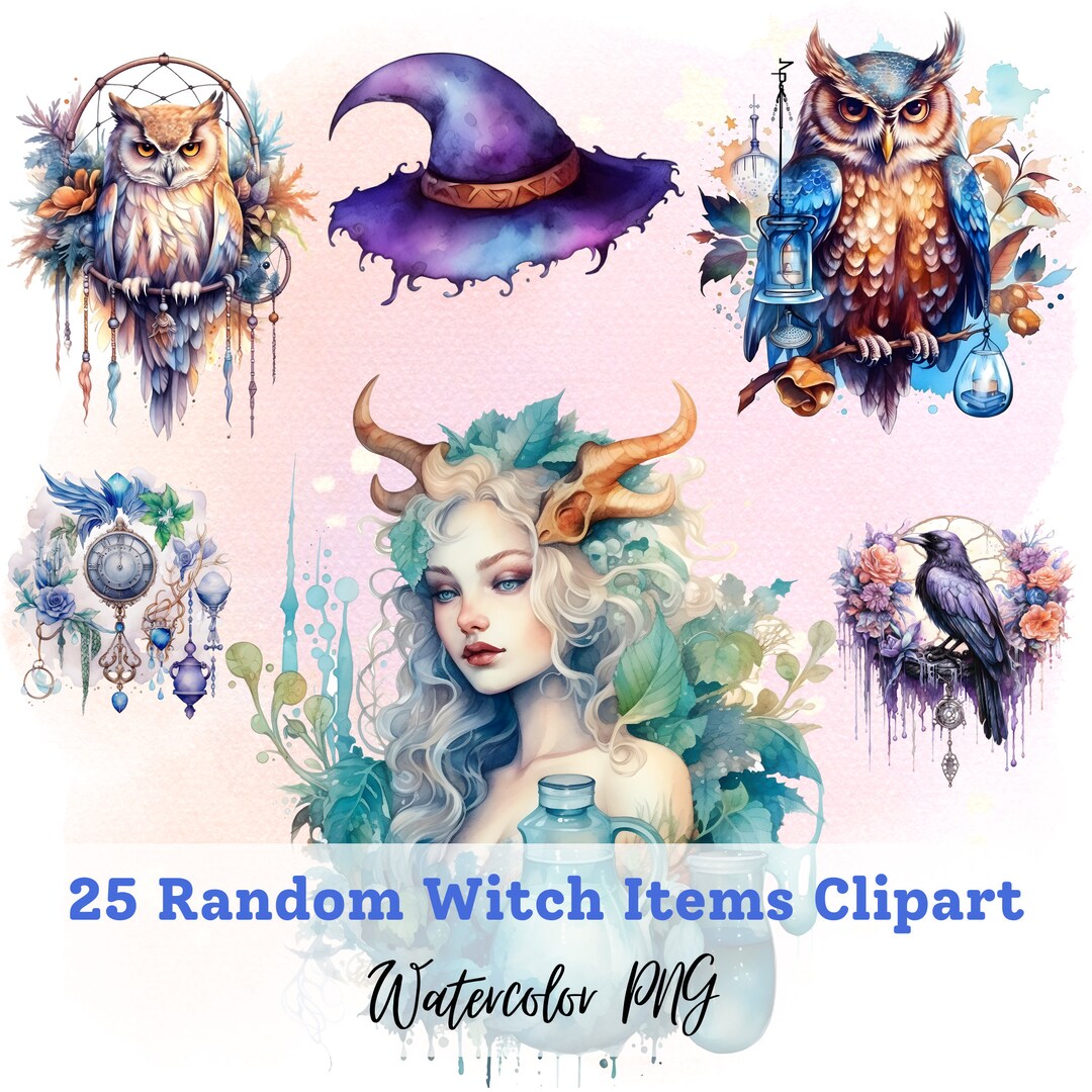 25 Witch Items Watercolor Clipart 25 Transparent PNG Files Perfect for ...