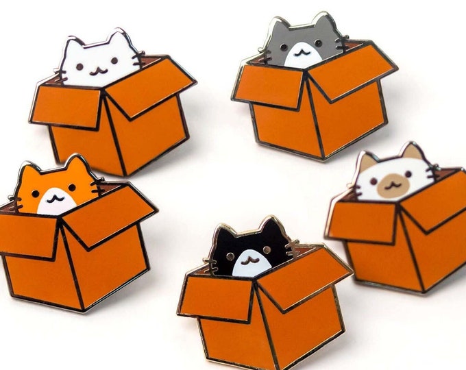 Box Cat - Hard Enamel Pin - Cute Lapel Pin Gift Stocking Stuffer - Etsy