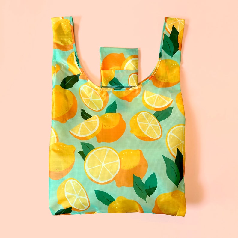 Lemon Citrus Reusable Shopping Bag - Eco-friendly Foldable Grocery Tote ...