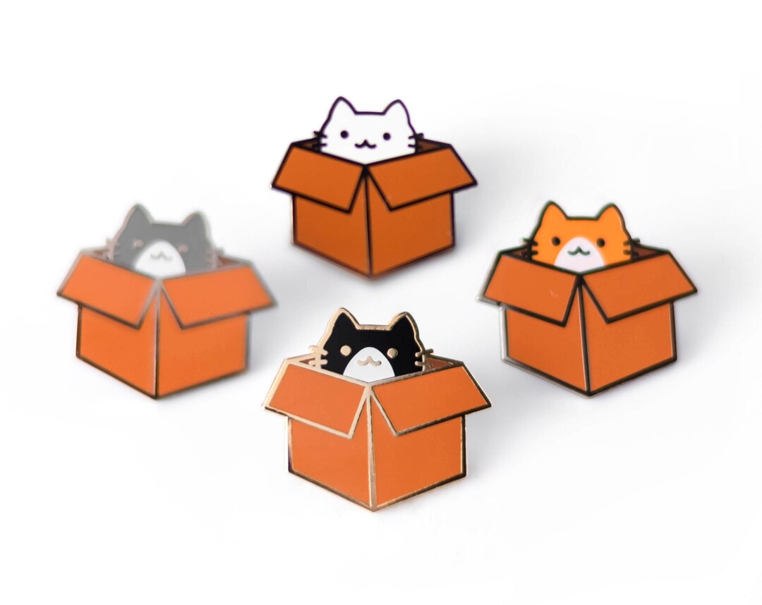 Box Cat Hard Enamel Pin Cute Lapel Pin Gift Stocking - Etsy