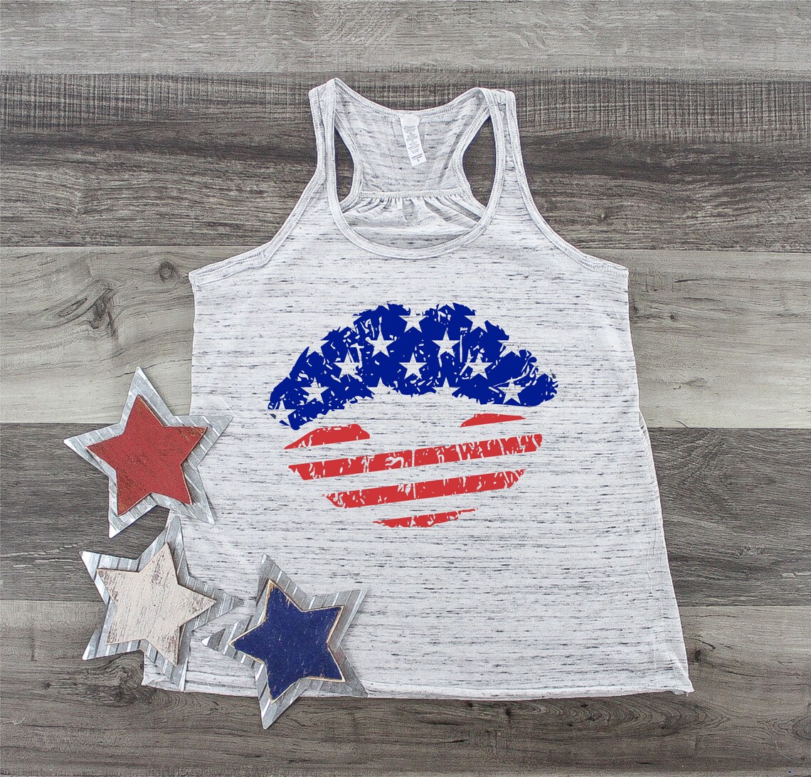 Flag Lips Tank. Patriotic Lips Tank. Independence Day Tank. | Etsy