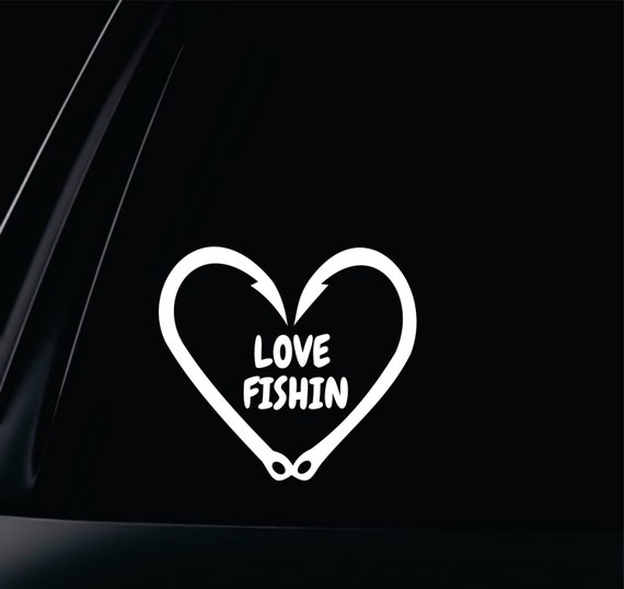 Fish Hooks Heart Love Fishing Decal default Color is White - Etsy