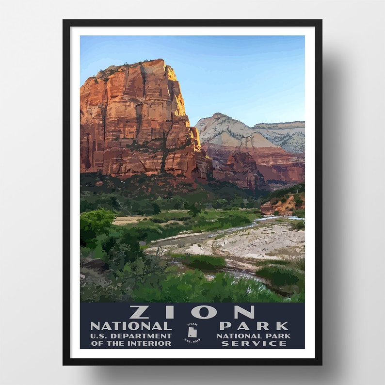 Zion National Park Poster Vintage WPA Style Travel Poster - Etsy