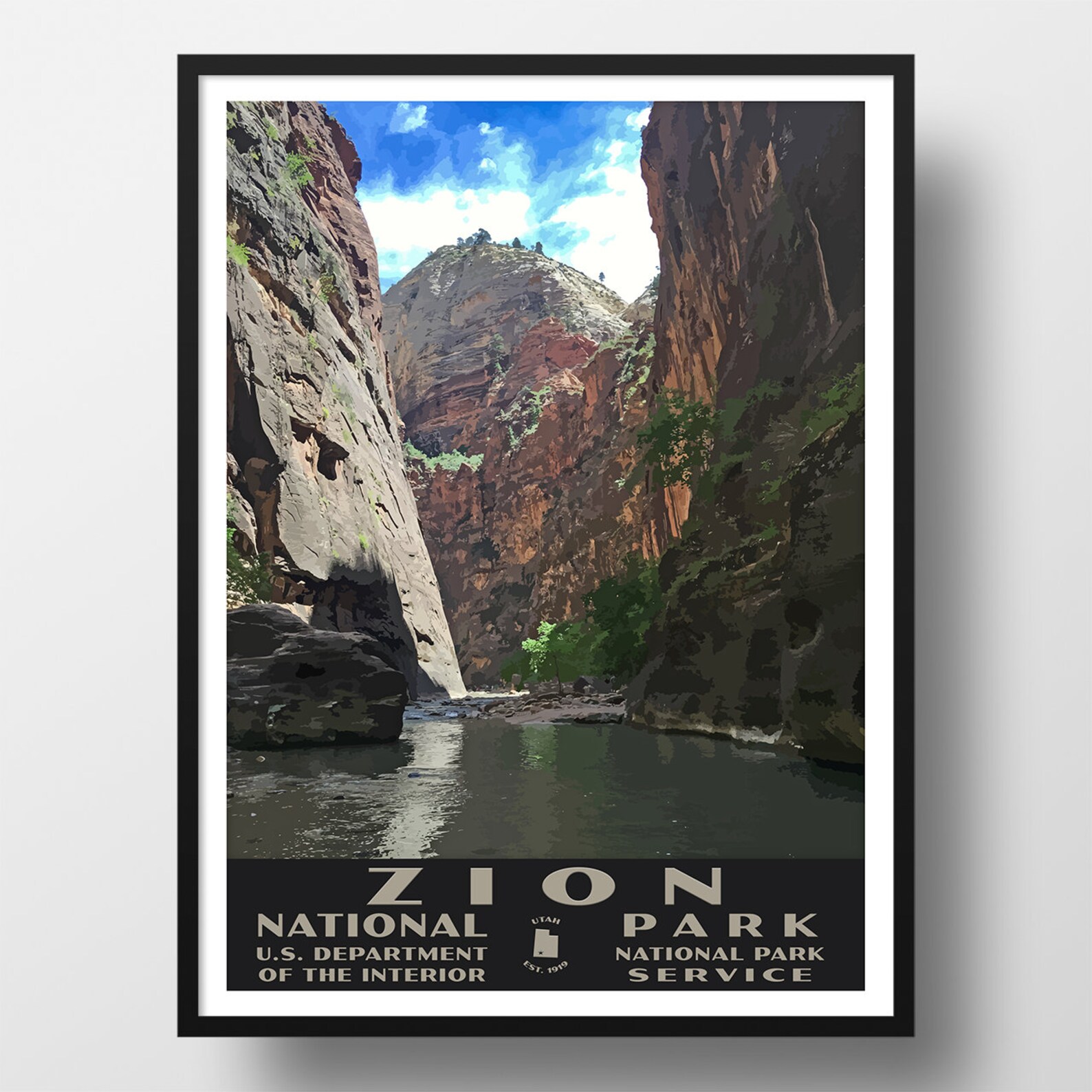Zion National Park Poster Vintage WPA Style Travel Poster - Etsy