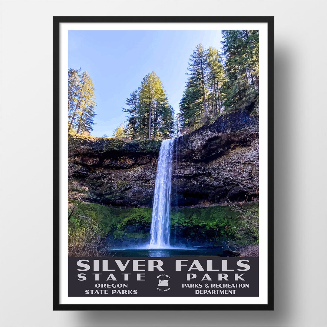Silver Falls State Park Poster Vintage WPA Style Travel - Etsy