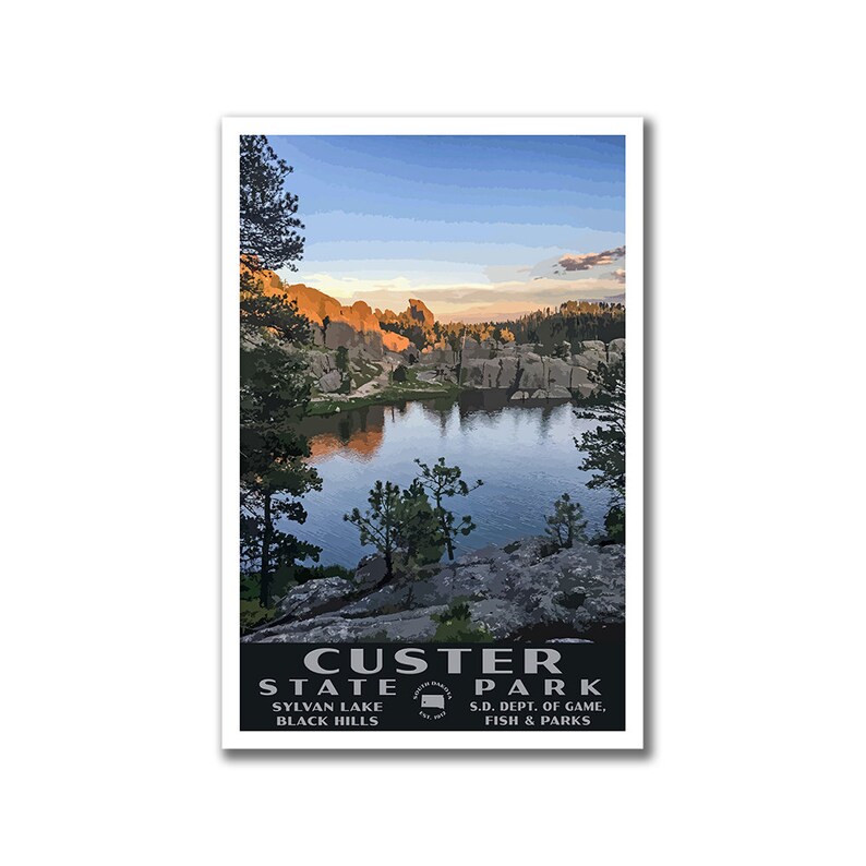 Custer State Park Poster Vintage WPA Style Travel Poster | Etsy
