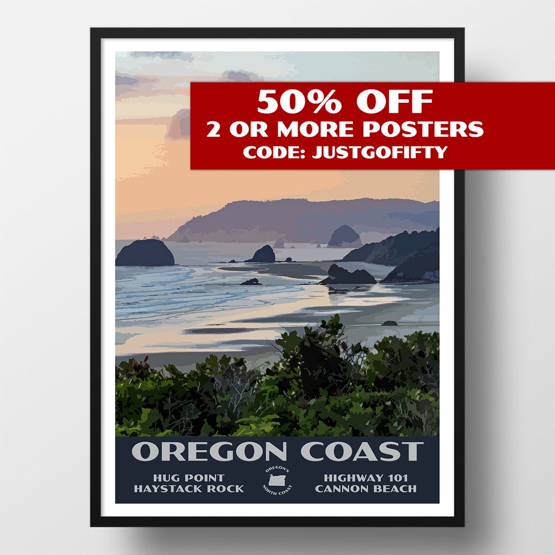 Oregon Coast Poster Vintage WPA Style Travel Poster - Etsy