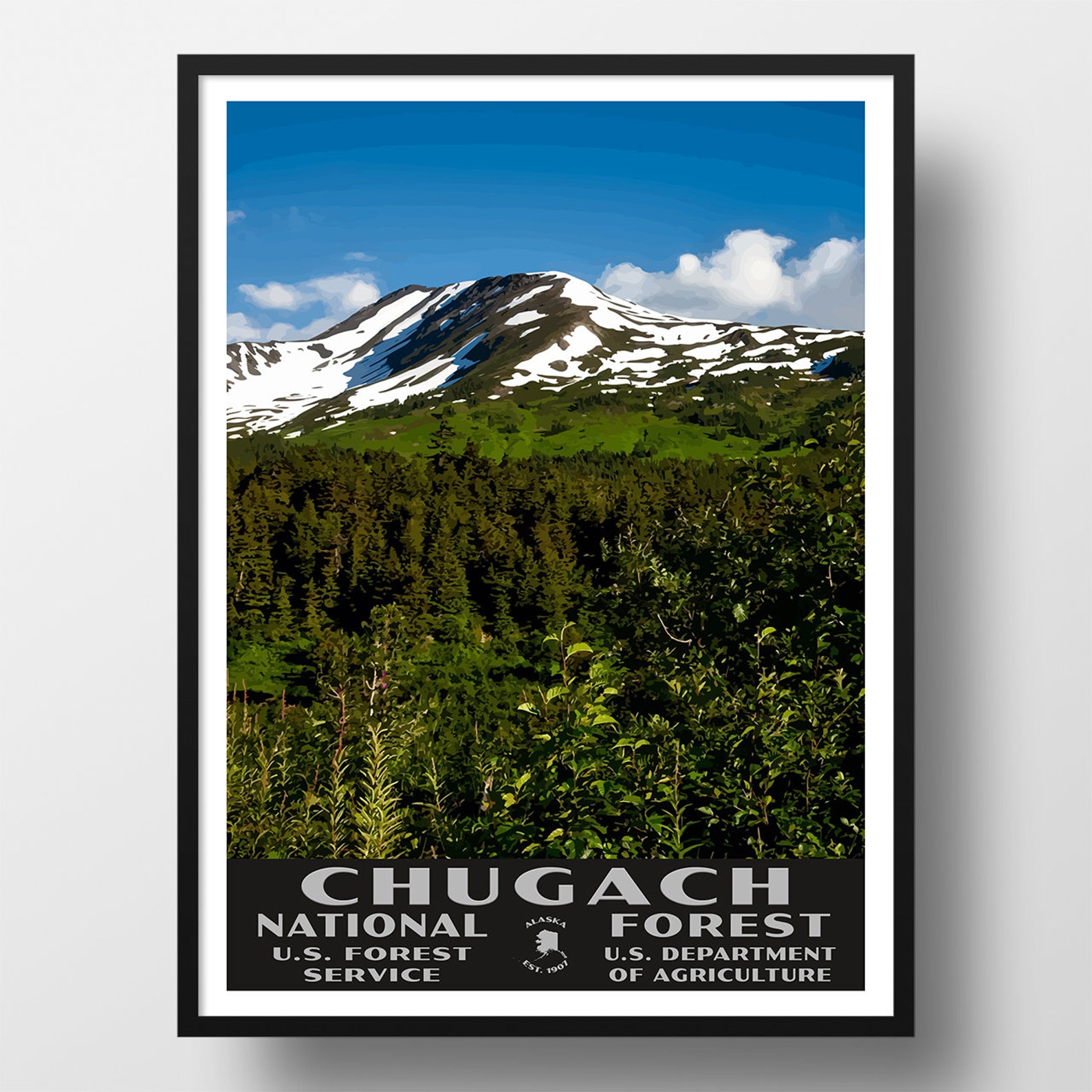 Chugach National Forest Poster Vintage WPA Style Travel - Etsy