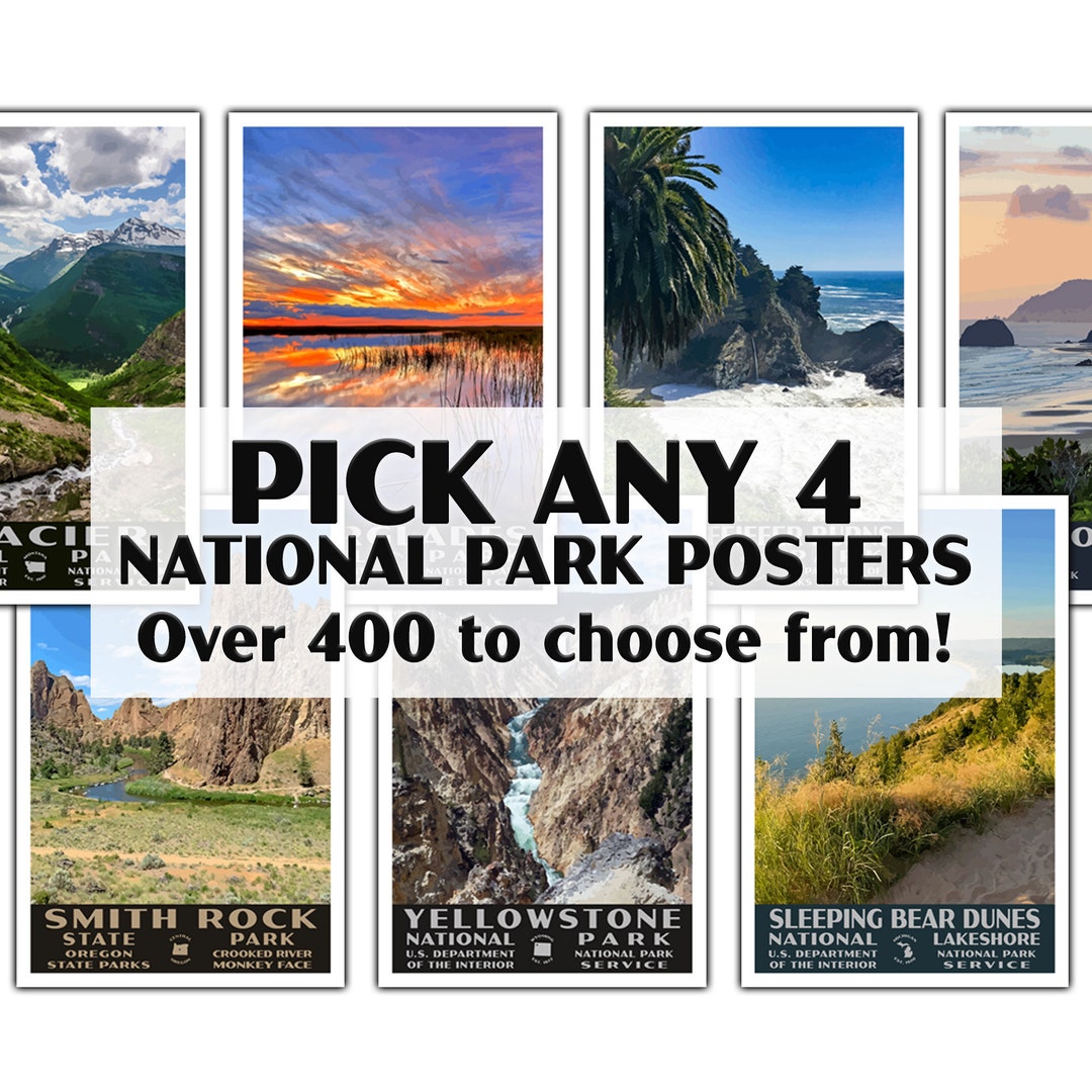 National Park Posters - Set of 4 | Vintage WPA Style National Park ...
