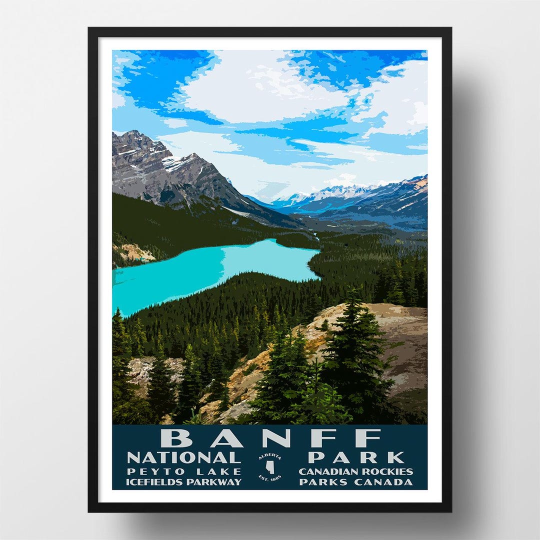 Banff National Park Poster | Vintage WPA Style Travel Poster | 8" X 10 ...