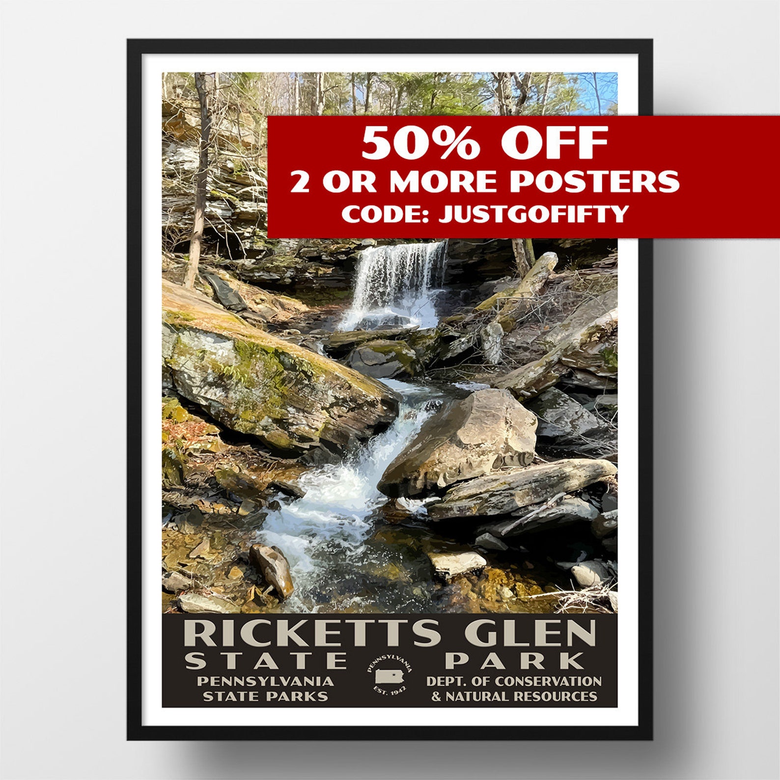 Ricketts Glen State Park Poster Vintage WPA Style Travel - Etsy