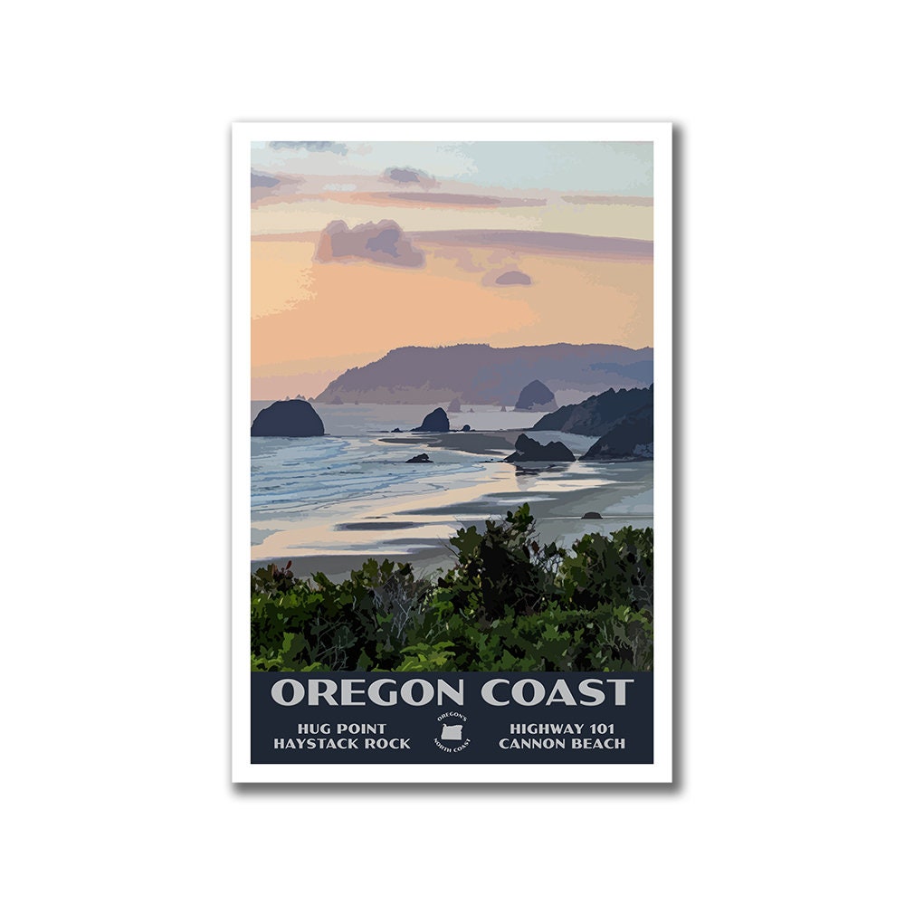 Oregon Coast Poster Vintage WPA Style Travel Poster - Etsy