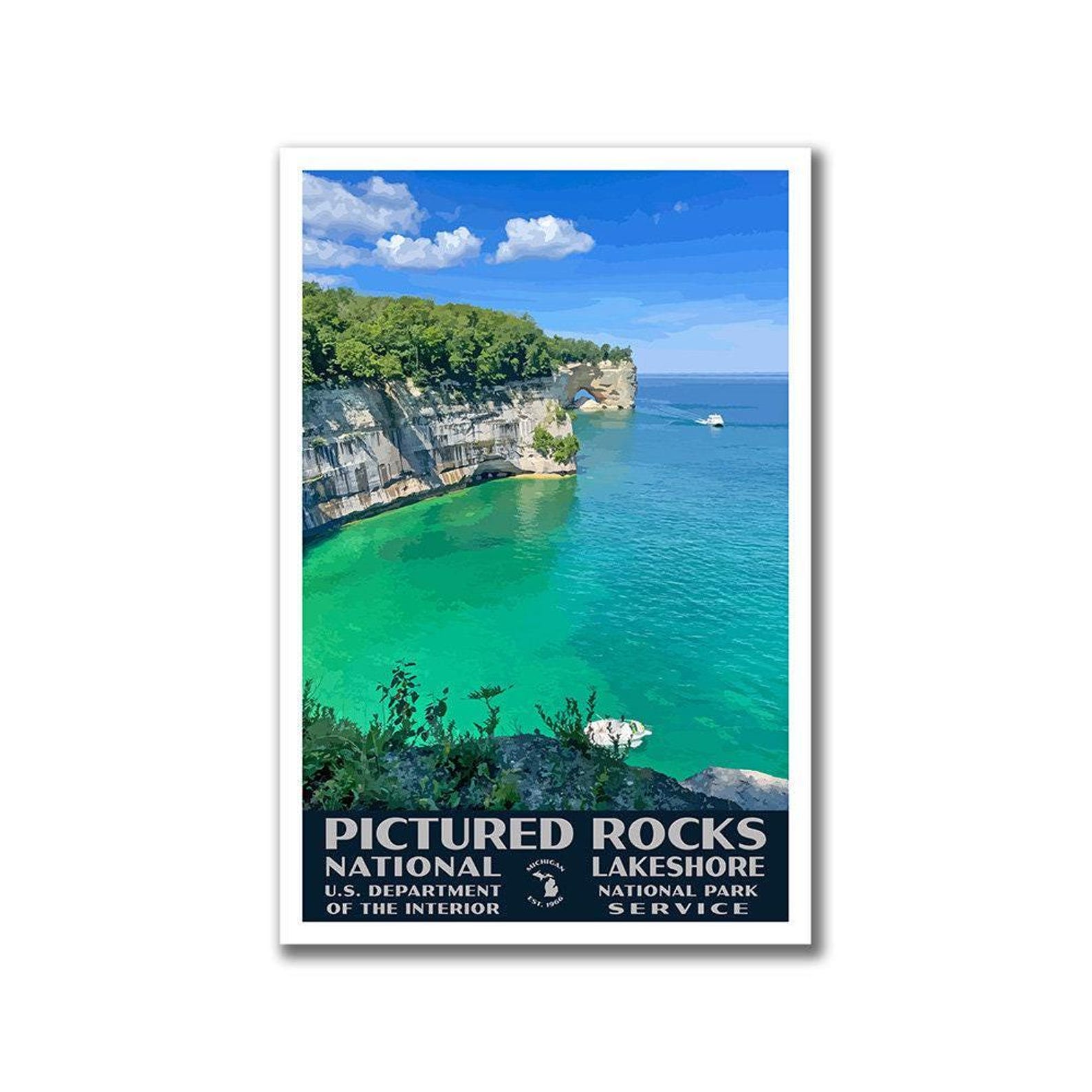 Pictured Rocks National Lakeshore Poster | Vintage WPA Style Travel ...