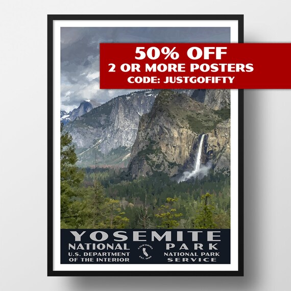 Yosemite National Park Poster Vintage WPA Style Travel | Etsy