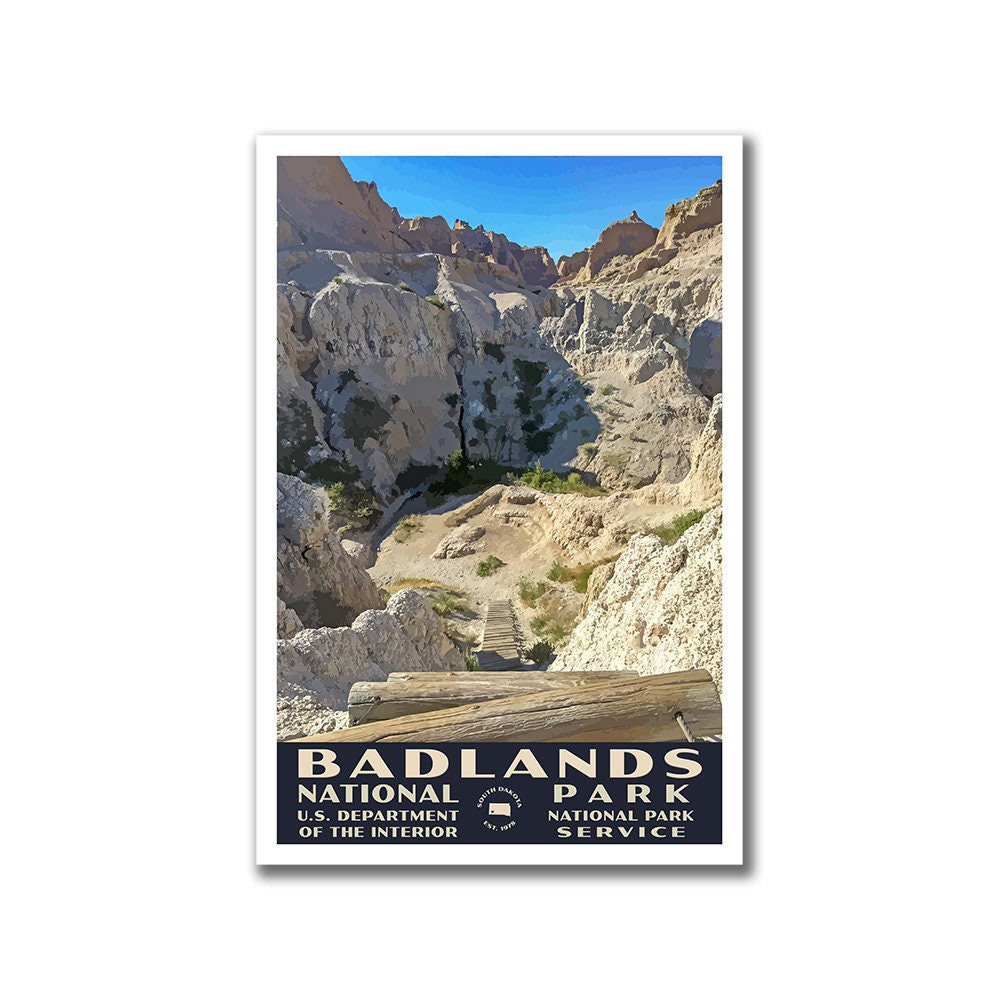 Badlands National Park Poster Vintage WPA Style Travel - Etsy