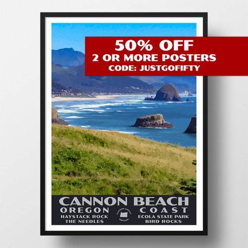 Oregon Coast Poster Vintage WPA Style Travel Poster - Etsy