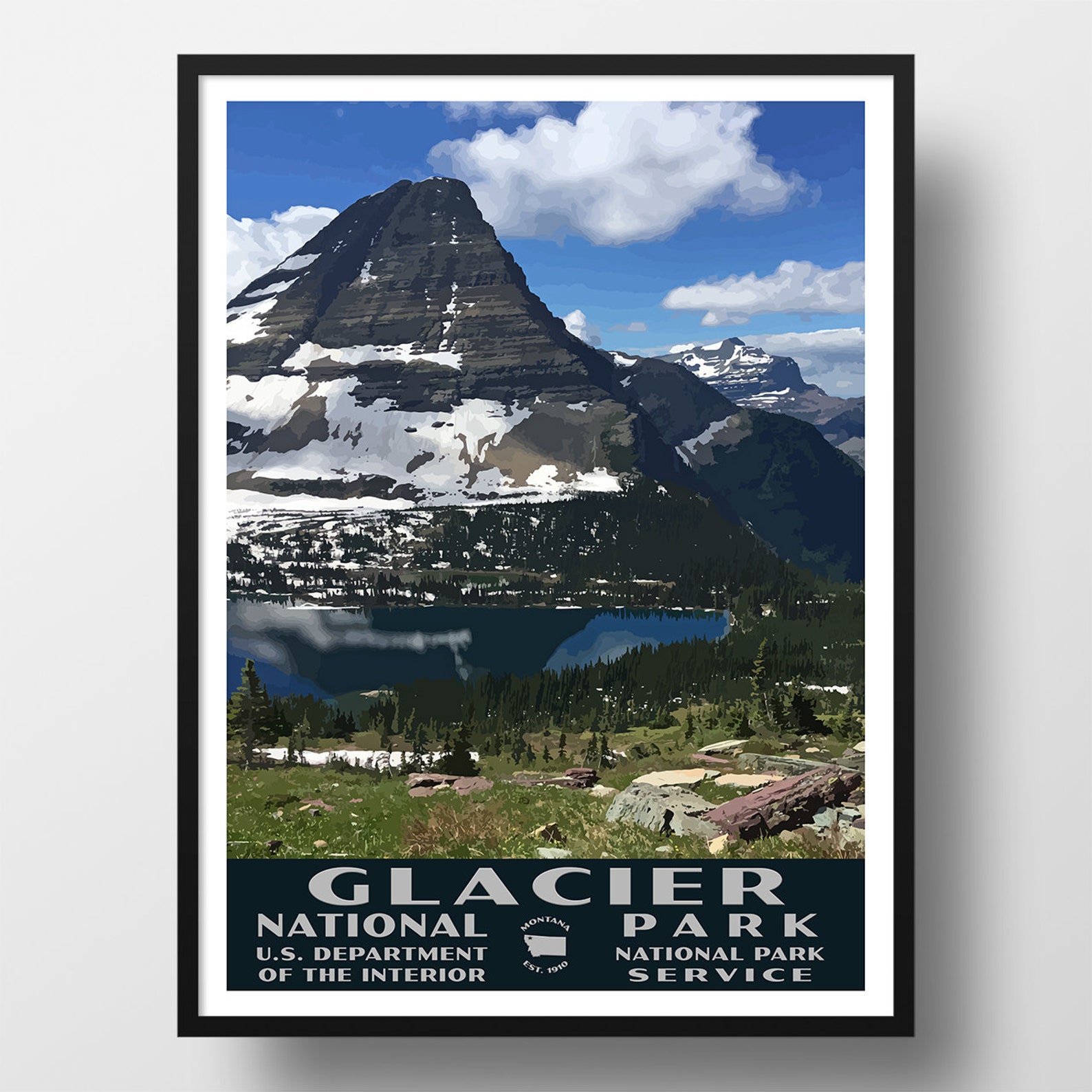 Glacier National Park Poster Vintage WPA Style Travel Poster | Etsy