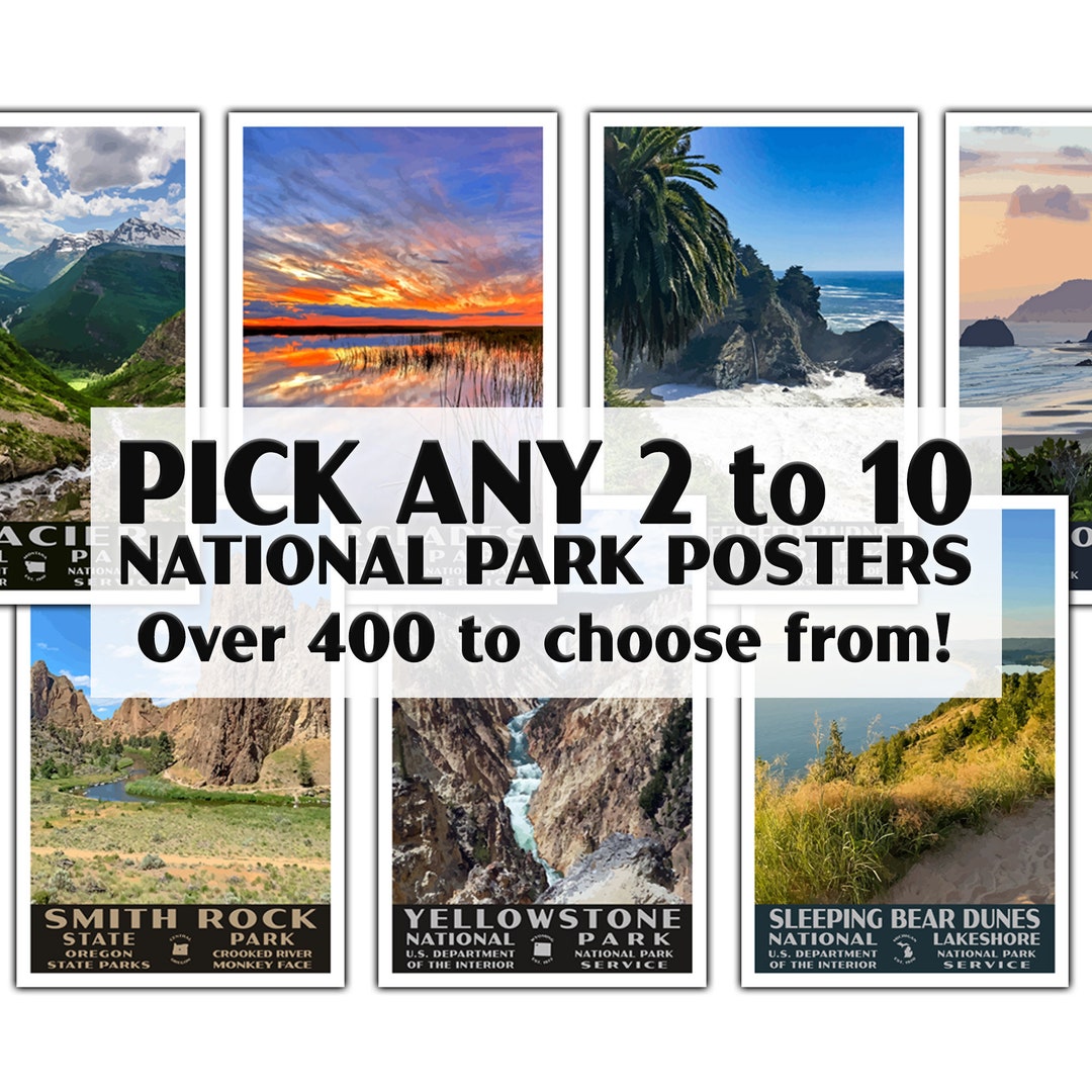National Park Posters - Set of 2, 3, 4, 6, 10 | Vintage WPA Style ...