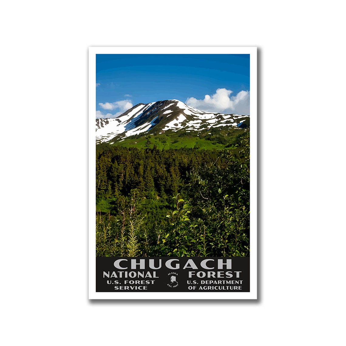 Chugach National Forest Poster Vintage WPA Style Travel - Etsy