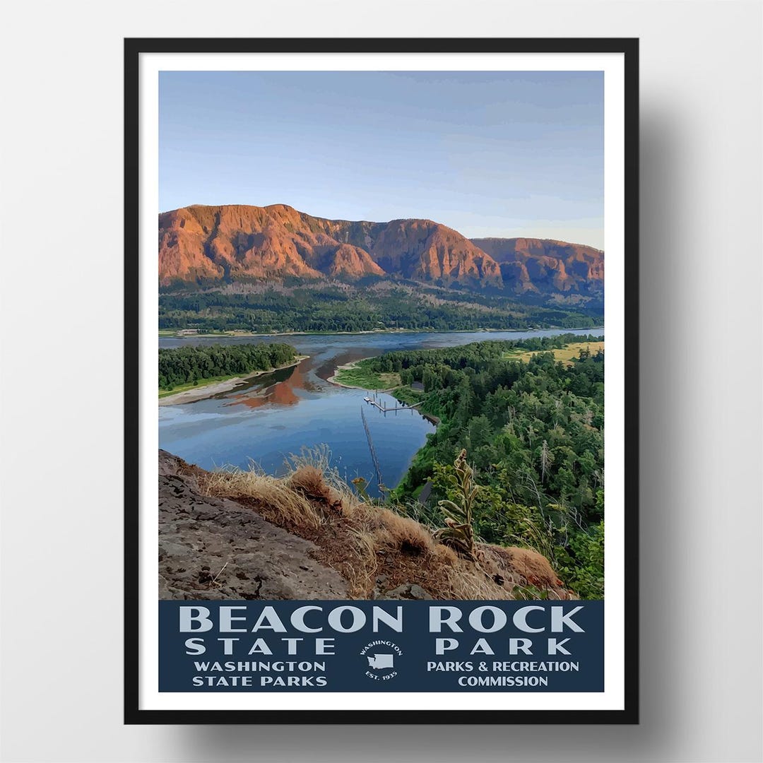 Beacon Rock State Park Poster | Vintage WPA Style Travel Poster | 8" X ...