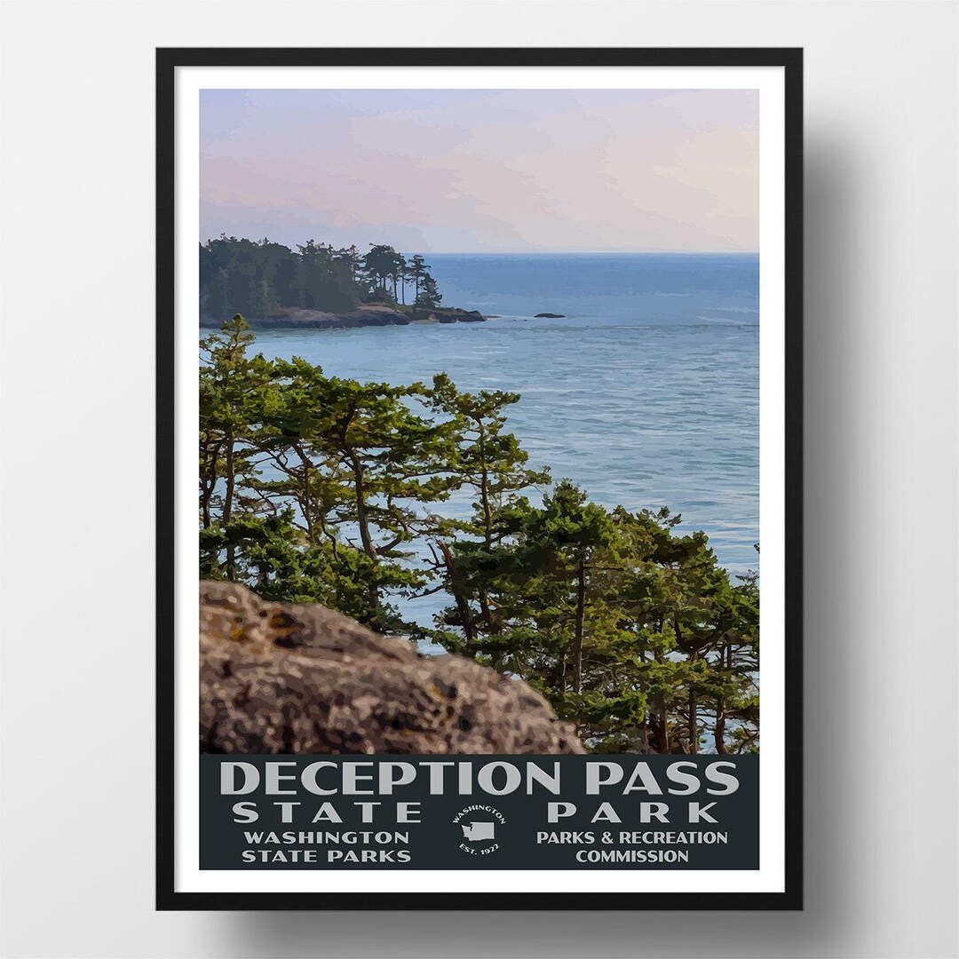 Deception Pass State Park Poster | Vintage WPA Style Travel Poster | 8 ...