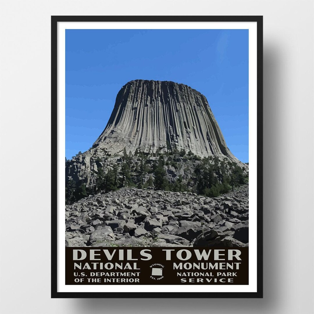 Devils Tower National Monument Poster | Vintage WPA Style Travel Poster ...