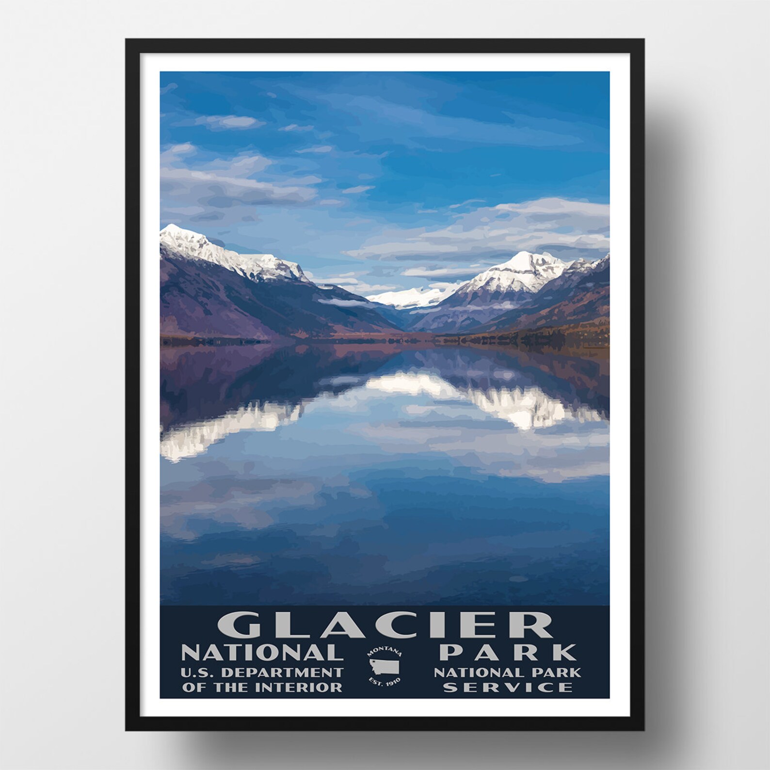Glacier National Park Poster Vintage WPA Style Travel Poster - Etsy