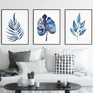 Navy Blue Wall Art Set of 3 Botanical Prints Botanical Print - Etsy