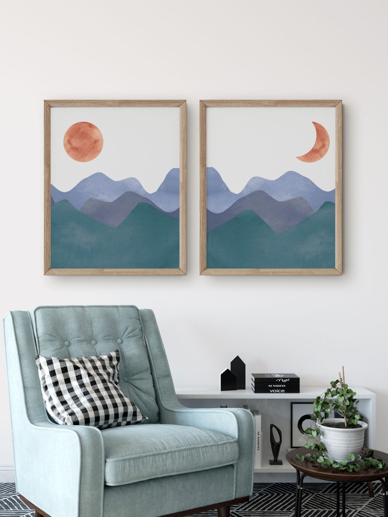 Sun Moon Abstract Print Terracotta Set of Two Prints Boho | Etsy