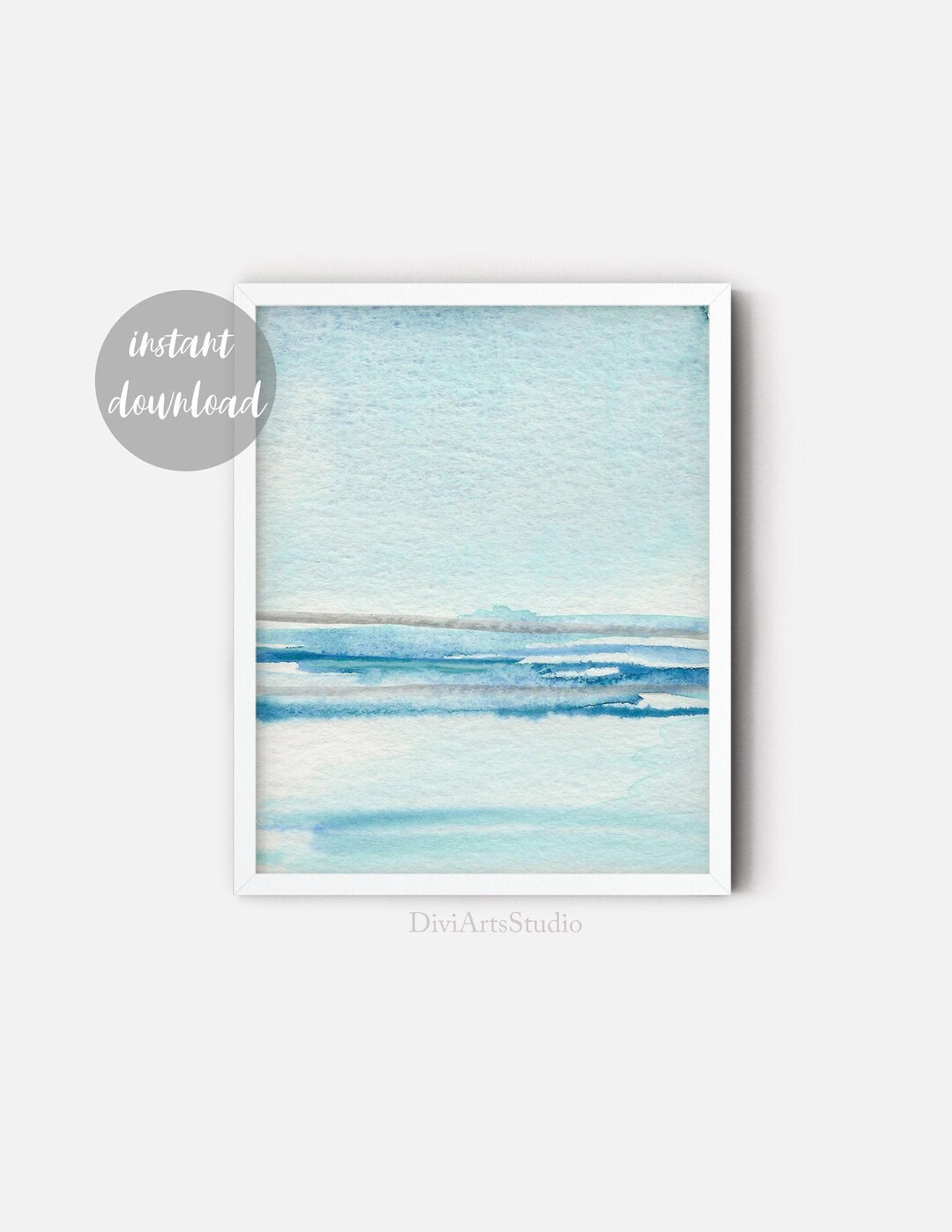 Turquoise Abstract Painting, Printable Wall Art Tropical, Watercolor ...