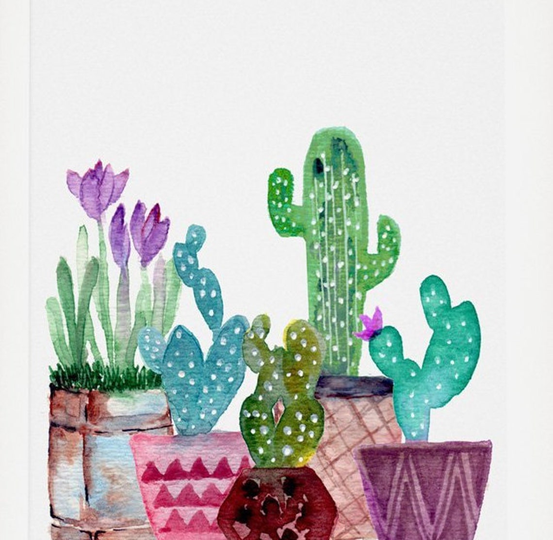 Cactus Wall Art Potted Plants Art Watercolor Cactus Poster | Etsy