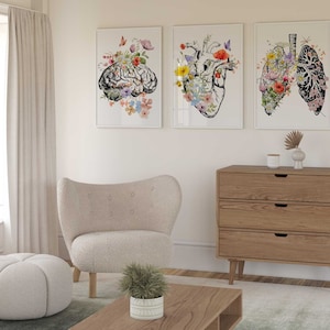 Anatomy Art Set, Brain Heart Lungs Wall Art, Medical Student Gift ...