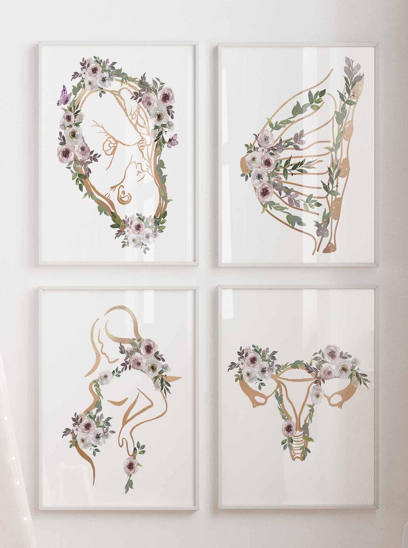 Obgyn Wall Art, Midwife Artwork, Gynaecology Poster, Flower Gold Print ...