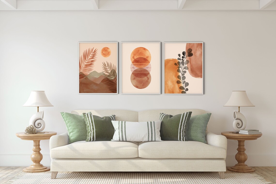 Terracotta Prints Set of 3, Mid Century Modern Art Print, Boho Decor ...