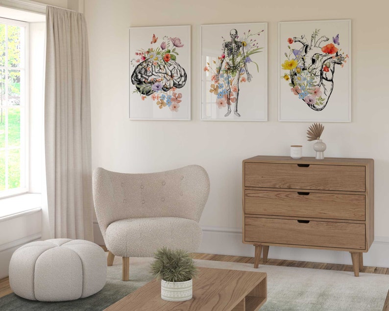 Anatomy Art Set Brain Heart Lungs Wall Art Medical Student | Etsy