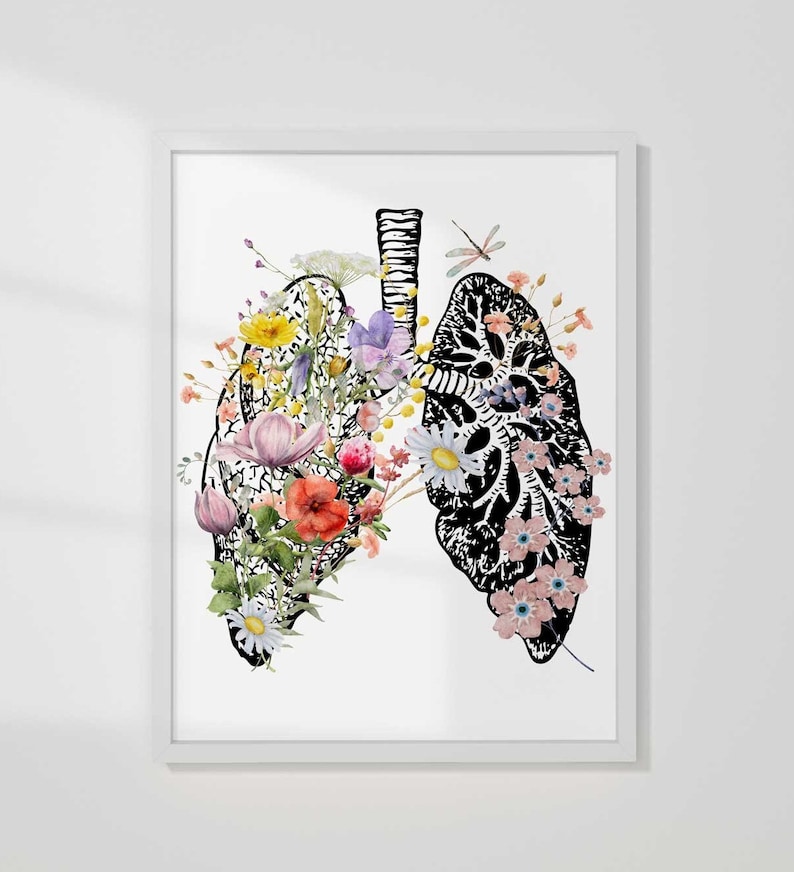 Human Lungs Art Flowers Anatomy Poster Respiratory Therapist - Etsy