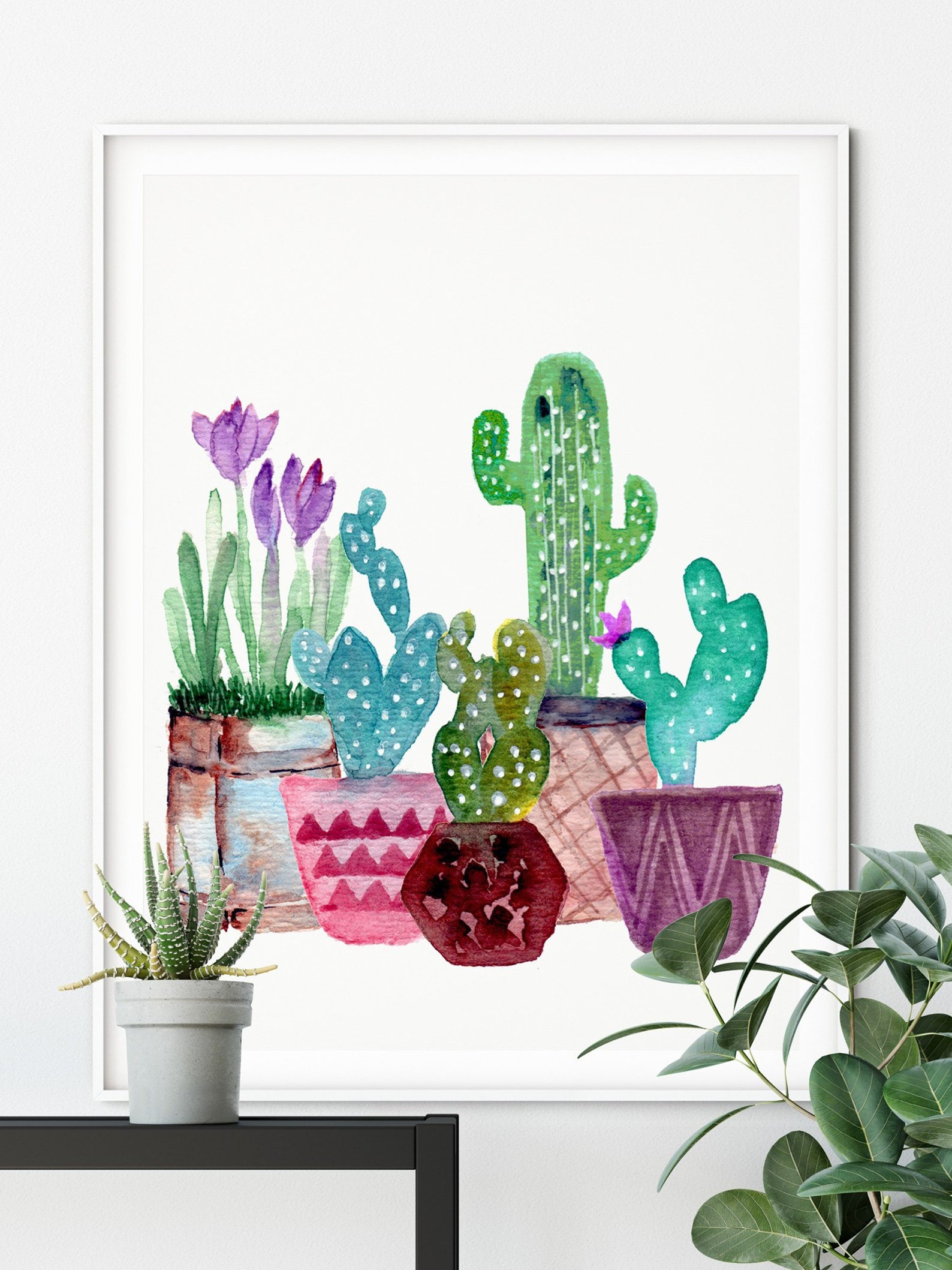 Cactus Wall Art Potted Plants Art Watercolor Cactus Poster | Etsy