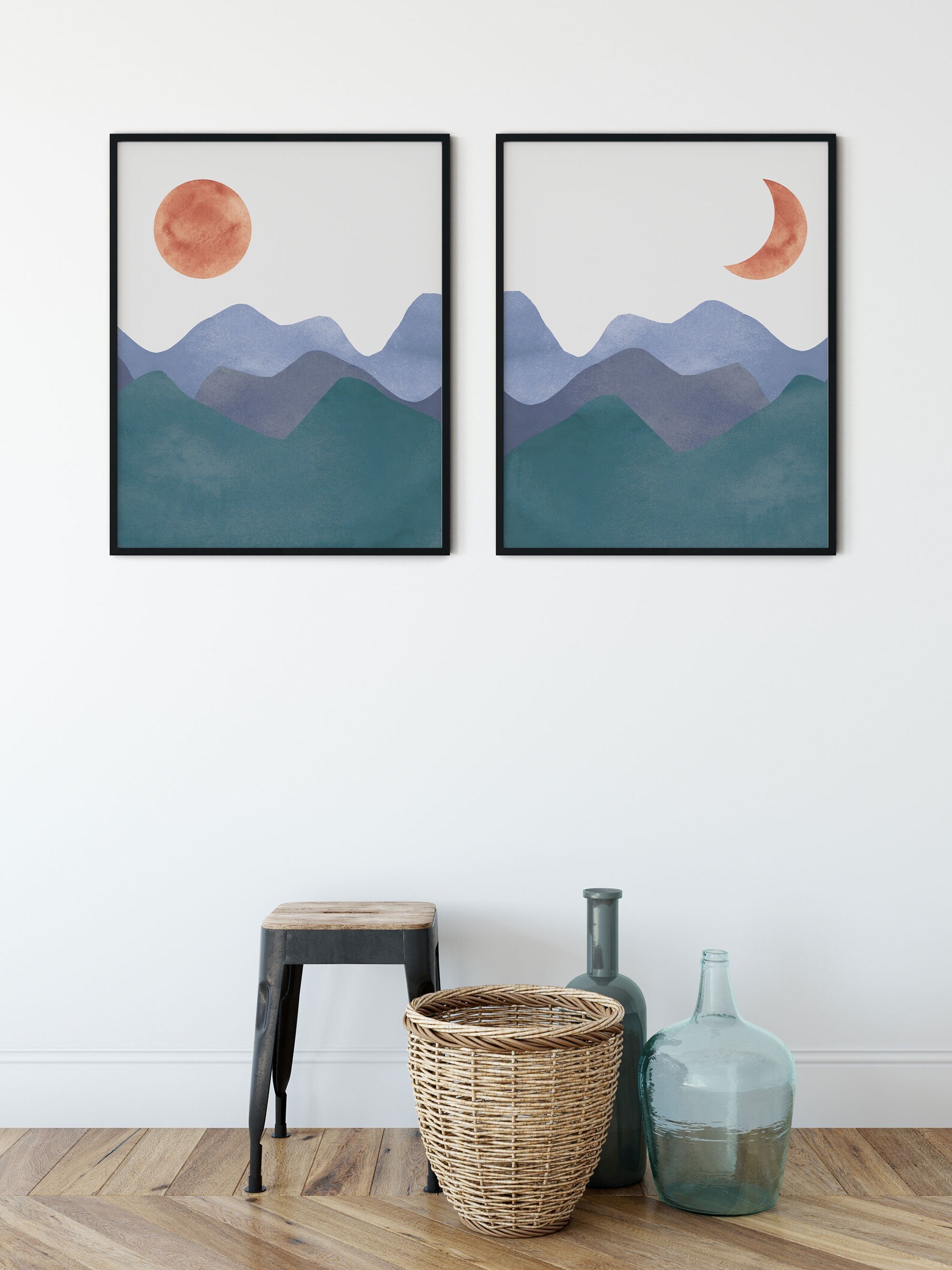 Sun Moon Abstract Print Terracotta Set of Two Prints Boho | Etsy