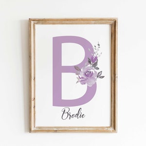 Purple Floral Nursery, Personalized Set of 3 Nursery Prints, Boho ...