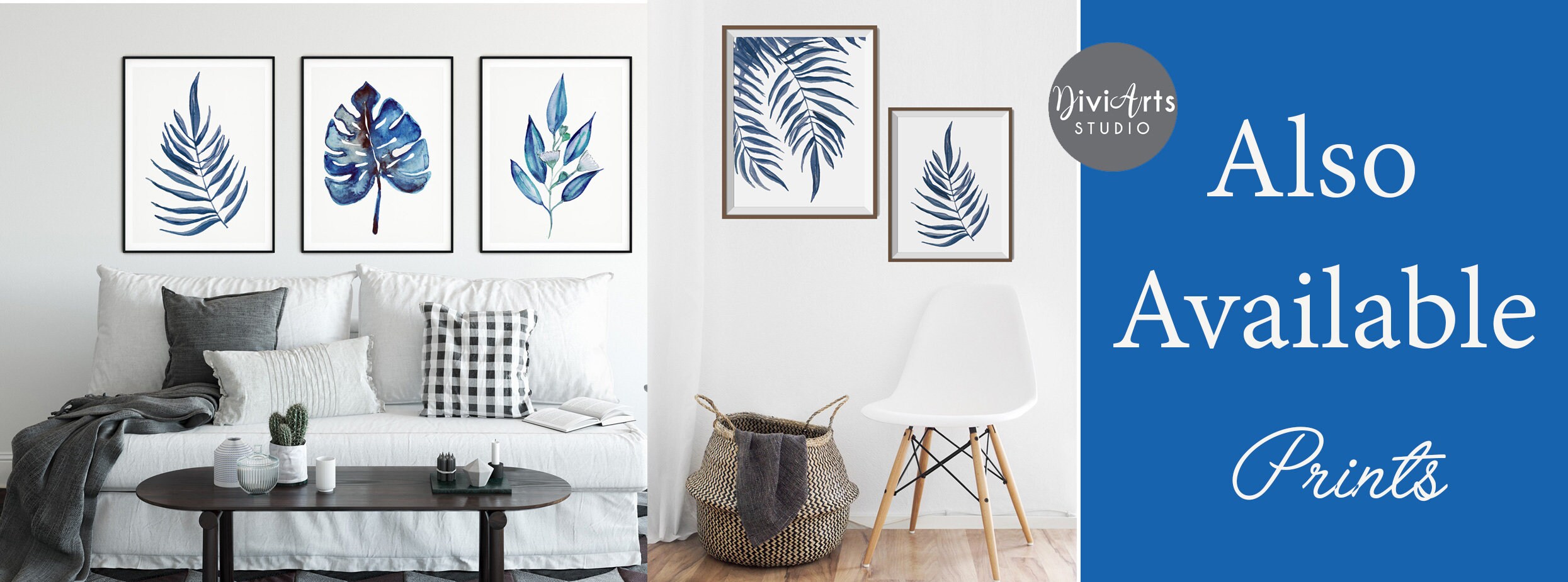 Navy Blue Wall Art Palm Tree Print Leaf Print Set of Two - Etsy