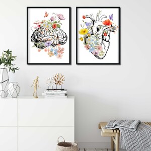 Anatomy Art Set, Brain Heart Lungs Wall Art, Medical Student Gift ...